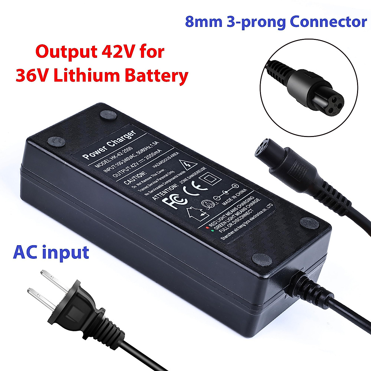 42V 2A Power Adapter PowerFast Mini 3-Prong Inline Connector for Pocket Mod, Sports Mod, and Dirt Quad Lithium Battery Charger