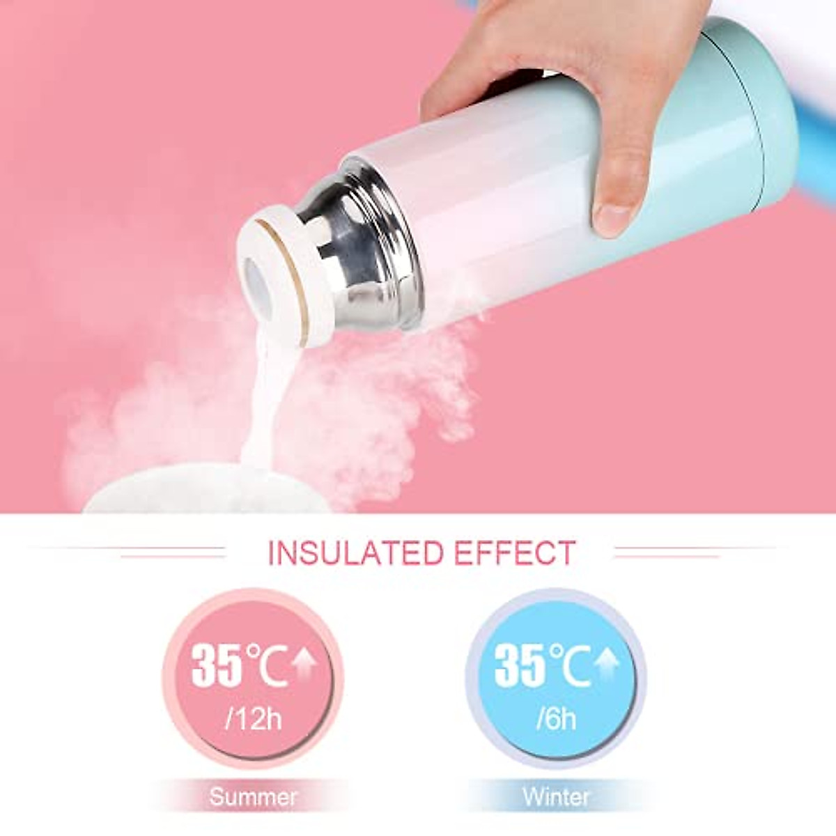 Fdit 350ML Cute Rabbit Cartoon Kids Vacuum Insulated Mug Stainless Steel Hot Water Bottle Travel Mug(Pink + Green)