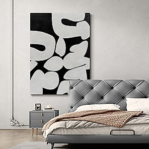 NANKAI Hand-Painted Black and White Wall Abstract Oil Painting 40x28 Inch Contemporary Minimalist Art Modern Oil Painting Art Used for Family Living Room Bedroom Wall Decoration