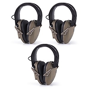 Walker's Razor Slim Shooter Electronic Hunting Folding Hearing Protection Earmuffs with 23dB Noise Reduction & Sound Amplification, Dark Earth, 3 Pack