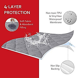 Bamboo Diaper Changing Pad Liner Non-Slip, Soft Terry Waterproof Changing Pad Mat, Quilted Absorbent Bassinet Liner Washable, 3 Pack Large 14"x 27" Reusable Changing Table Pad Protector Grey