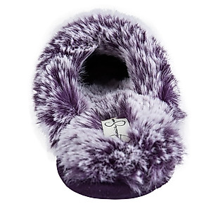 Jessica Simpson Girls Comfy Slippers - Cute Faux Fur Slip-On Shoes Memory Foam House Slipper, Purple, Large Little Kid