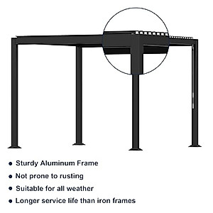 Clihome 10x10ft Aluminum Louvered Pergola Flip-top Gazebos Patio Sun Shade Shelter Hardtop Gazebo Canopies with Adjustable Roof Panels for Patio, Garden, Backyard (Black)