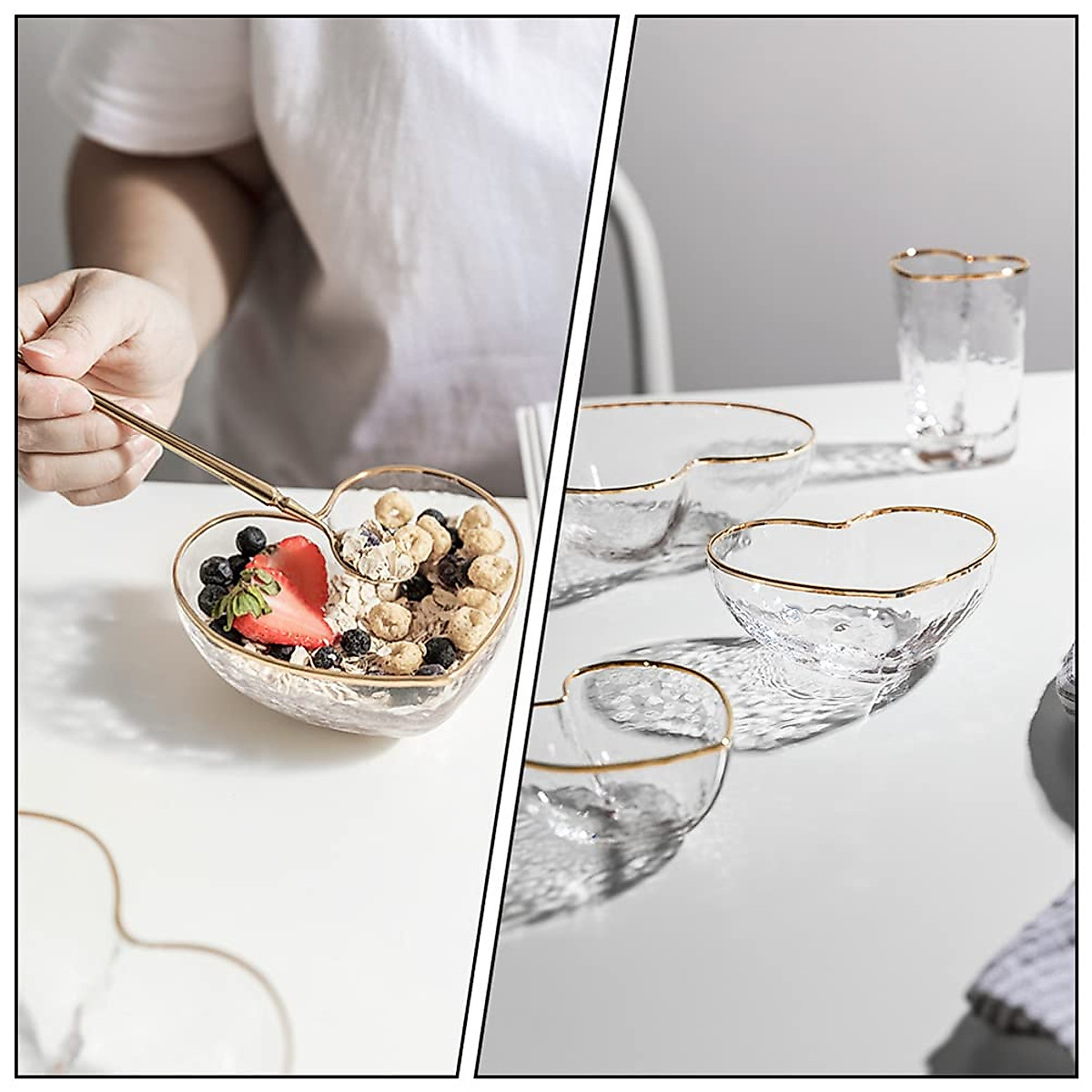 VOSAREA Glass Salad Bowl Heart- Shape Fruit Bowl Ice Cream Soup Bowl Candy Dishes Serving Bowl Plate Tableware for Desserts Pasta Dinner Snack Appetizer Popcorn