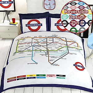 Homespace Direct London Undgerground Tube Duvet Cover & Pillowcase Bedding Set Double