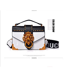 ZJRLY Fashion metal lion head mini square bag shoulder bag Messenger bag clutch bag female designer wallet handbag, White