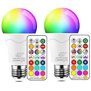 ILC LED Light Bulb 85W Equivalent, 5700K Daylight White Color Changing Light Bulbs with Remote Control RGB 6 Modes, Timing, Sync, Dimmable E26 Screw Base (2 Pack)