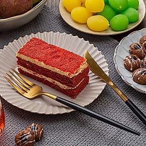 24Pieces Cutlery Set Stainless Steel Flatware Set Tableware Utensil Set with Gold Tea Spoon Food Knife Fruits Fork Set Service Eating Dinner for Kitchen Home Restaurant Hotel (Color)