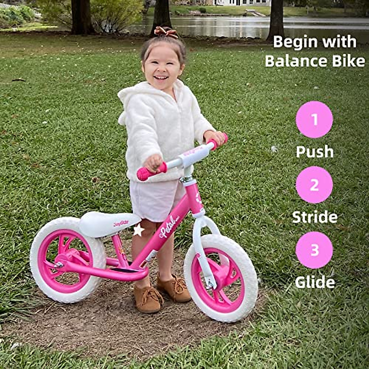 JOYSTAR 14 Inch Balance Bike for Boys Girls 3T to 6 Years Old Push Toddler Balance Bikes with Footboard 14" Child Glider Kids Pink