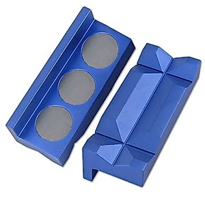 BARTOO Aluminum 4" Vise Jaws Pads, Magnetic Reversible Pipe Vise, AN Fitting Vice Jaw Covers, Professional Grade Multi-Purpose Vise Jaw Protective Inserts for Any Metal Bench Vice (4", Blue)
