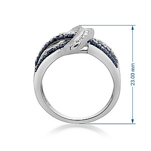 Jewelili Sterling Silver 1/4 Cttw Treated Black and Natural White Round Baguette Diamond Knot Ring, Size 7