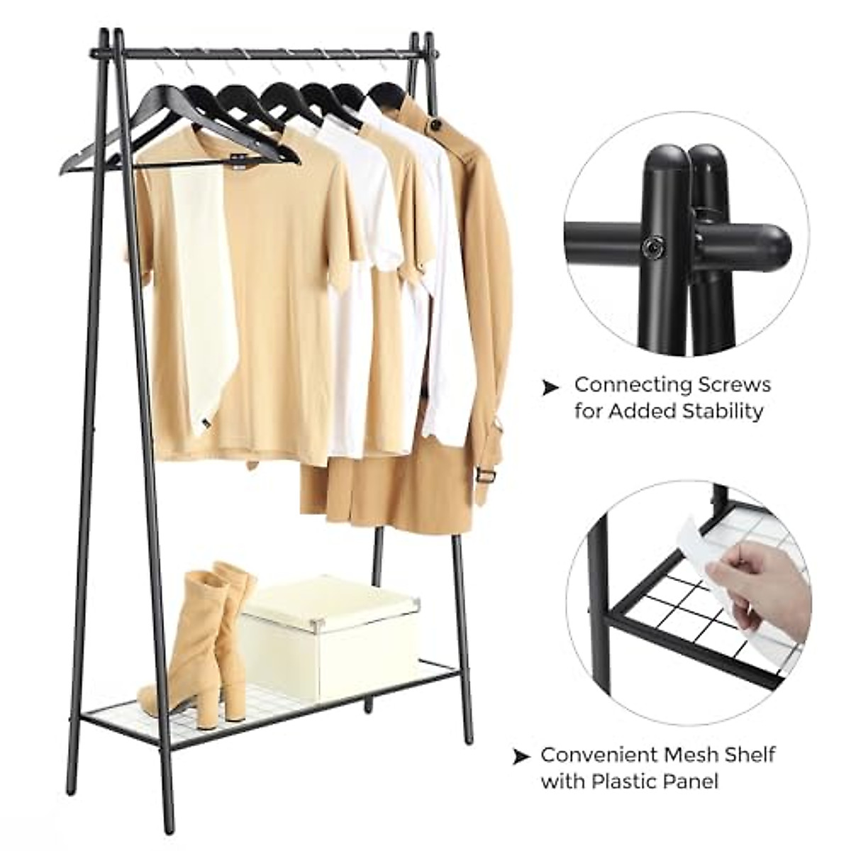 SONGMICS Clothes Rack, Clothing Rack, Garment Rack with Steel Frame, with Hanging Rail and Shelf, 13.2 x 36.4 x 60.2 Inches, for Bedroom, Dressing Room, Laundry Room, Ink Black UHSR23BKV1