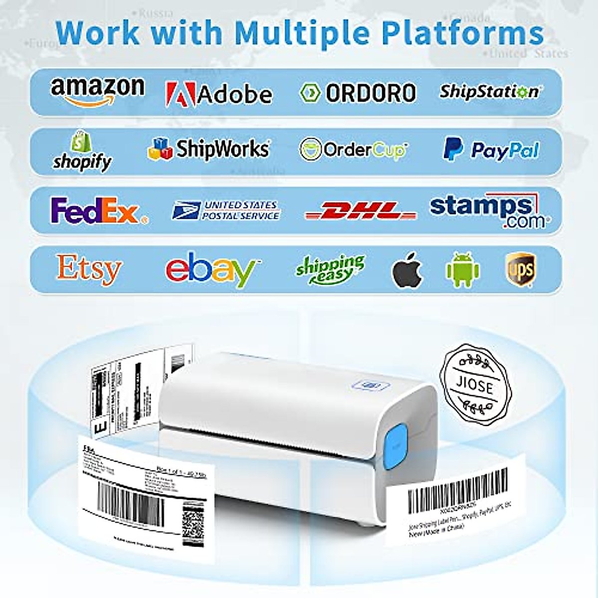 Jiose Thermal Shipping Label Printer - Desktop 4x6 Shipping Label Printer - Support ChromeOS Mac Windows - Apply to Ebay Amazon Shopify Etsy USPS FedEx etc E-Shopping and Logistics Websites
