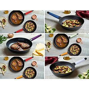 ZAVOR Noir 10 & 12 Inch Skillet Set - Premium Cast Aluminum with Titanium-based Nonstick Ceramic Coating & Removable Handles - Ultra Lightweight - Oven & Induction Ready | Noir Collection