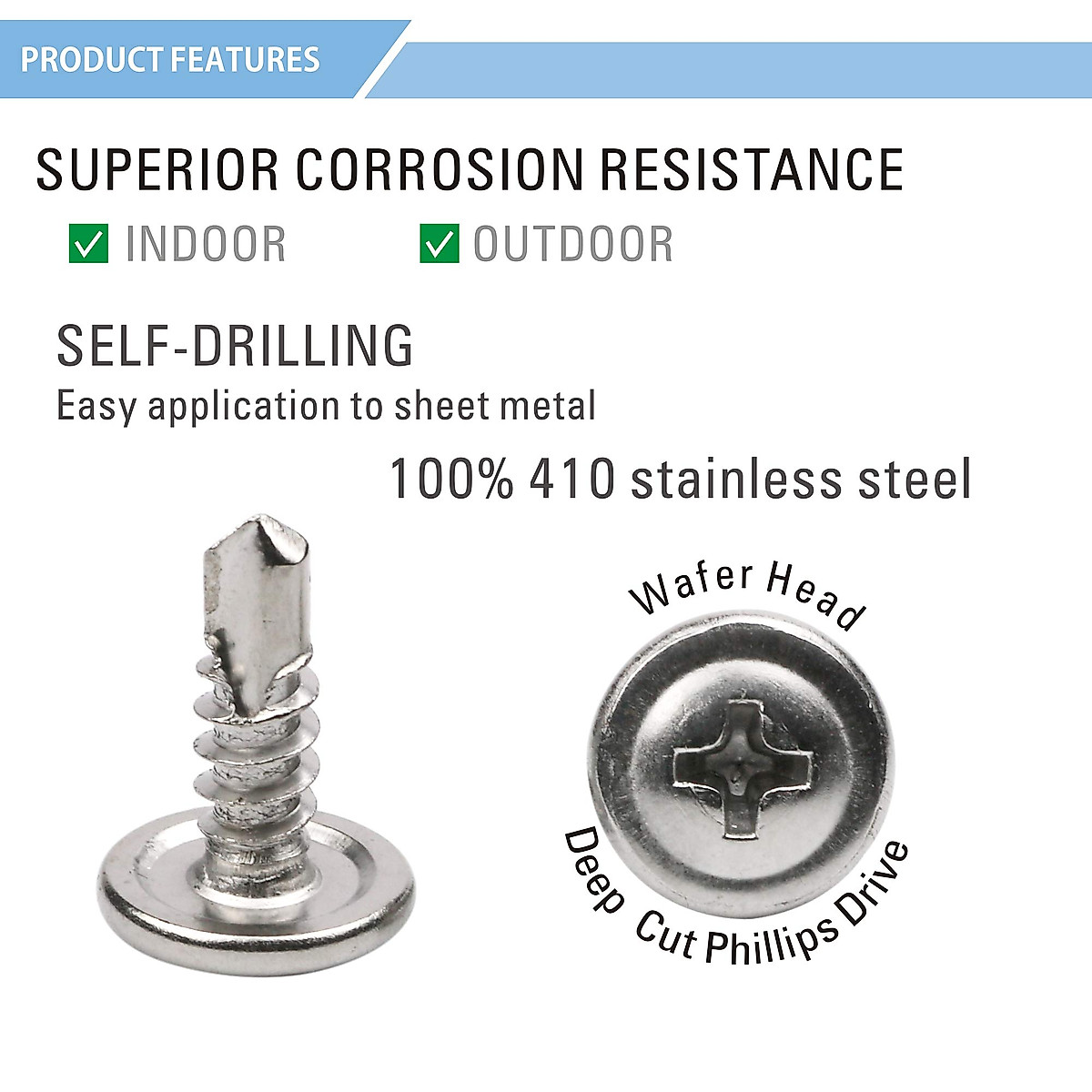 Jetovo 100 Pack 410 Stainless Steel Wafer Head Phillips Self Drilling Screws Sheet Metal Tek Screws, Modified Truss Head Self Driller - Size: #8 x 1/2"