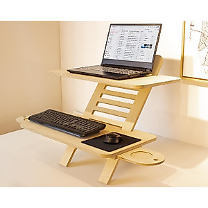WOODCHES Adjustable Jumbo Wood Laptop Stand, Standing Desk Converter, Workstation Deskstand, Handmade Birch Plywood Tabletop, Home Office