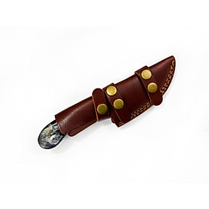 Titan International Knives Damascus Hunting and Camping Knife | Fixed Blade Survival Knive Handmade 1095 4340 Carbon Mix Hand Pounded | Bolster and Dyed Bone Handle with Leather Sheath Perfect for Outdoors