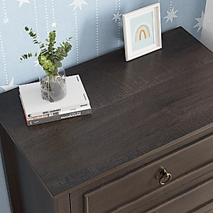 HOSTACK 5 Drawer Tall Dresser, Modern Farmhouse Chest of Drawers, Wood Dressers Organizer, Accent Storage Cabinet for Living Room, Hallway, Home Office, Dark Brown