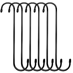 ESFUN 6 Pack 10 inch Extra Large S Hooks Black Heavy Duty Long S Hooks for Hanging Plant Extension Hooks for Kitchenware,Utensils,Pergola,Closet,Flower Basket,Garden,Patio,Indoor Outdoor Uses