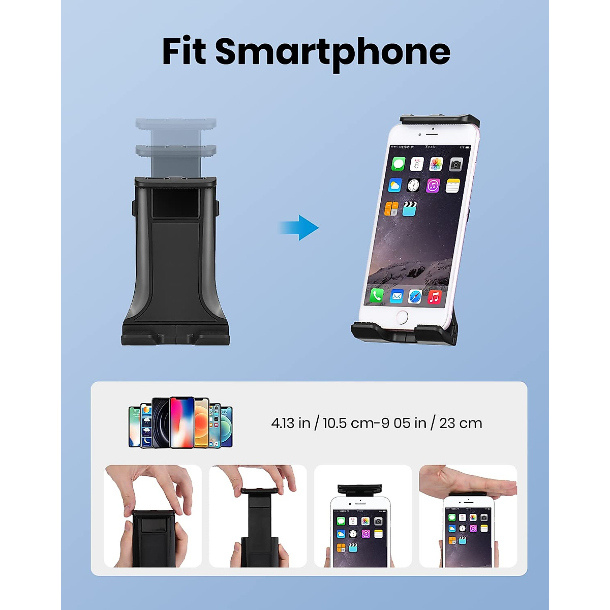 Moukey Tablet Holder for Microphone Stand, Adjustable Mic Music Stand Phone Holder Mount, Compatible with iPad, iPhone, Android, All 4.7 to 12.9 Inches Tablets & Smartphones