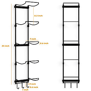 Yoga Mat Holder Wall Mount, Wall Rack Organizer, Storage Foam Roller and Block, with 5 Sectional and 3 Hooks for Hanging Yoga Strap, Resistance Bands at Fitness Class or Home Gym, Decor(Black)