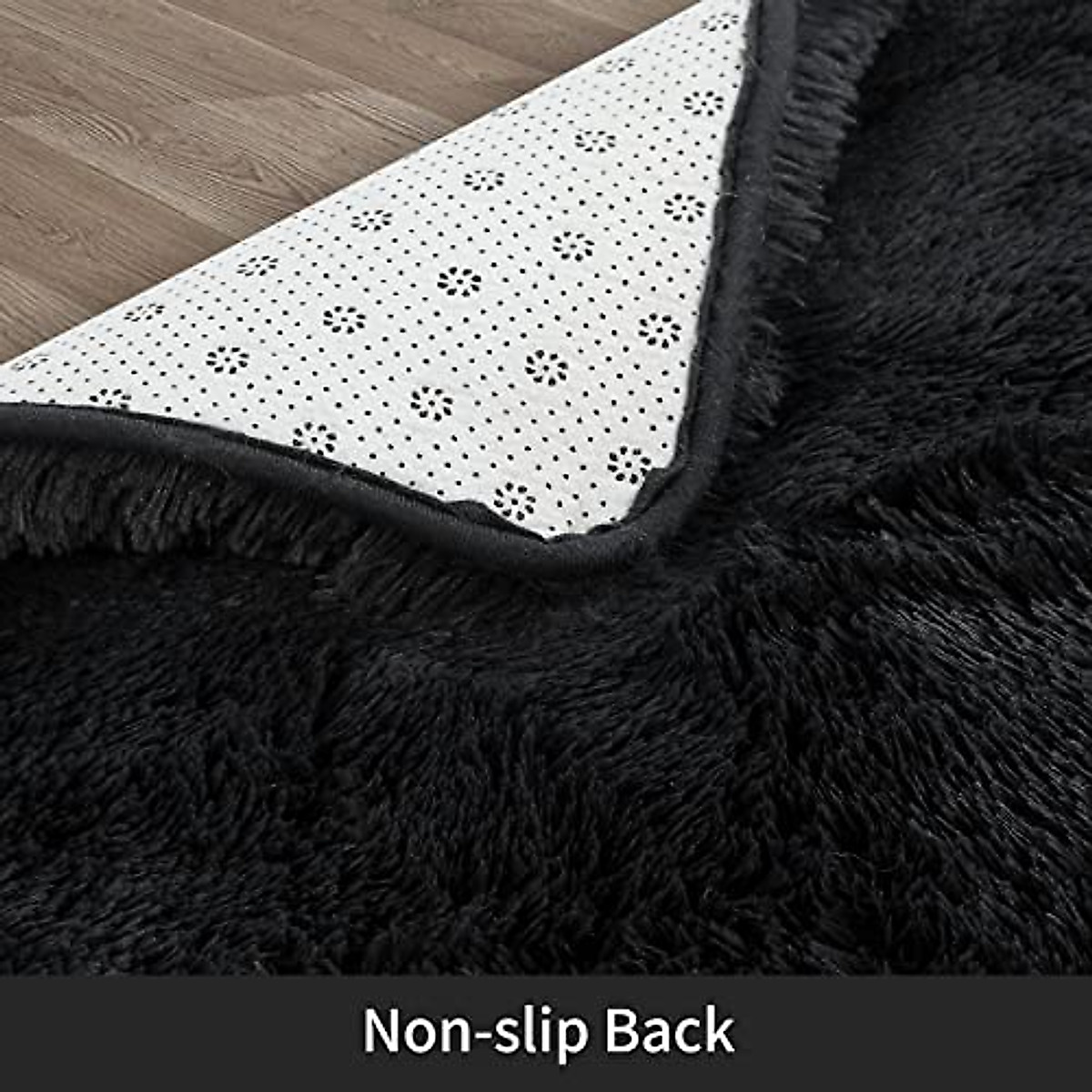 GlowSol Shag Area Rug for Living Room Soft Fuzzy Area Rug Thick Faux Fur Rug Luxury Fluffy Area Rug High Pile Carpet Baby Care Crawling Carpet, Black, 5×8 Feet