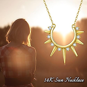WSX 14K Solid Gold Sun Necklace for Women Sunshine Pendant Dainty Sunray Sunburst Charm Celestial Jewelry Gifts for Her