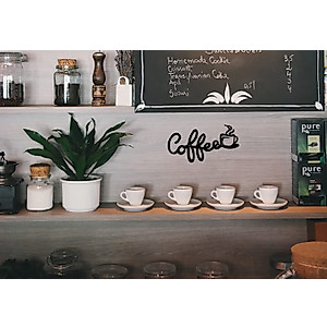 SwallowLiving 12”x6.6” Metal Cafe Kitchen Word Wall Art Black Coffee Cup Decor Coffee Bar Coffee Station Sign（coffeeB）