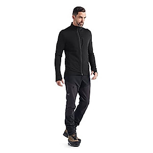 Icebreaker Merino Quantum III Men’s Full Zip Up Sweater, 100% Merino Wool, Comfy, Slim-Fit Zip Up Jacket for Men with Zippered Pockets, Thumb Loops - Premium Outdoor Sweat Shirt, Black, Medium