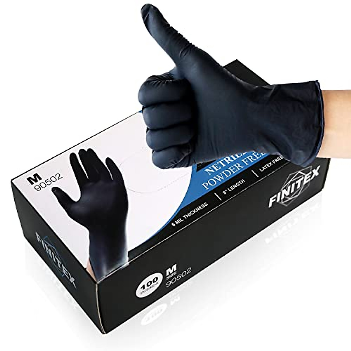 FINITEX Black Nitrile Disposable Medical Exam Gloves - Box of 100 PCS 6mil Gloves Powder-Free Latex-Free For Examination Home Cleaning Food Gloves (Large)