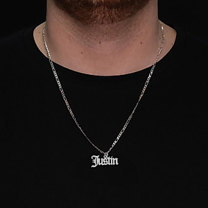 Beleco 18k Gold Plated or Sterling Silver 925 Custom Name Necklace - Personalized Name Plate Necklace with Elegant Figaro Chain, Old English Font | Customized & Personalized Necklaces