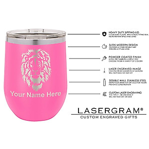 LaserGram Double Wall Stainless Steel Wine Glass Tumbler, Tow Truck Wrecker, Personalized Engraving Included (Pink)