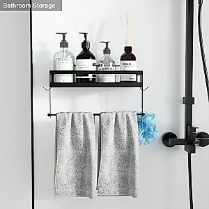ESOW Paper Towel Holder Wall Mounted for Kitchen 13 in, Paper Towel Roll Rack with Storage Shelf Space, Both Available in Adhesive and Screws, SUS304 Stainless Steel (Matte Black)