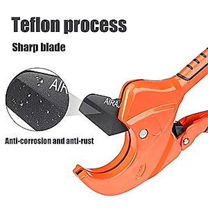 AIRAJ Ratchet PVC Pipe Cutter,Cuts up to 2-1/2"PEX,PVC,PPR and Plastic Hoses,Pipe Cutters with Sharp SK5 Stainless Steel Blades,Suitable for Home Repairs and Plumbers