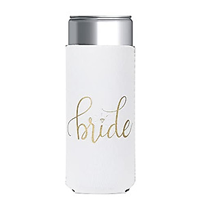 Bride Tribe and Bride Bachelorette Party Skinny Can Sleeves - Insulated Neoprene Drink Holders, Fit Slim Spiked Hard Seltzer Beer Cans Bridal Shower Decorations, Supplies, Favors 11 Piece Set