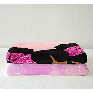 Black Girl Princess Sherpa Blanket Kids Cute Blanket for Girls Bedroom Decor, Psychedelic Stars Throw Blanket for Chair Pink Purple Ombre Fleece Blanket Throw Size, Sequins Glitter Plush Blanket
