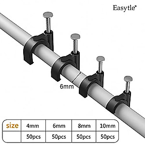 200 Pcs Cable Clips 4/6/8/10mm Nail in Cable Clips Cable Wire Clips Cable Tacks Coax Cable Clips Speaker Wire Clips Cable Nails for Cords Wall Wire Clips RG6 RG59 CAT6 RJ45 Ethernet Cable Clips Black