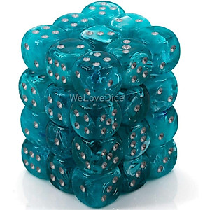 DND Dice Set-Chessex D&D Dice-12mm Cirrus Aqua and Silver Plastic Polyhedral Dice Set-Dungeons and Dragons Dice Includes 36 Dice – D6 (CHX27865)