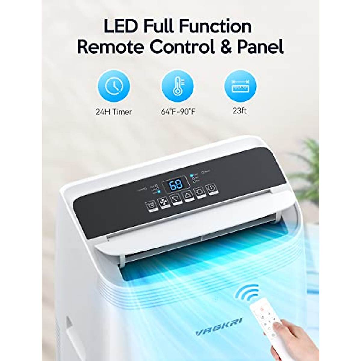 VAGKRI Portable Air Conditioners 14000 BTU ASHRAE (10200 BTU DOE/SACC), 3-in-1 AC Unit with Fan & Dehumidifier Cools up to 700 sq. ft, Smart/Sleep Mode 3 Fan Speeds Auto Swing 24H Timer Remote Control