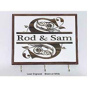 Personalized Key Holder for Wall - Custom Key Hanger with Family or Couple's Name | Vinyl or Laser Engraved Options | Natural Wood Key Rack | Made in USA.