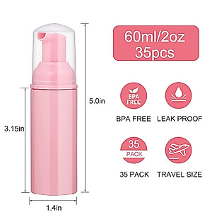 50 pcs 2oz/60ml Foam Pump Bottle Lash Shampoo Bottles Travel Foam Pump Bottle Empty Pink Plastic Refillable Mini Soap Dispenser for Hand Sanitizer Liquid (Pink)