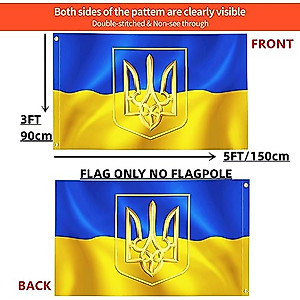 Voudlye Ukraine Flag 3x5 Ft and 3Ply Garden Flags 12×18 Inch Ukrainian National Flag with Coat of Arms Trident Flags Double Sided Print - Fade Proof Outdoor Garden Decor