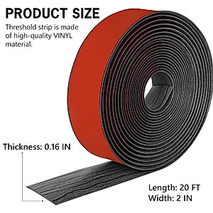 20Ft Floor Transition Strip Self Adhesive Vinyl Cover Floor Strip Flat Divider Transition Strip Wood Grain Design for Laminate Floor Gaps and Doorway Transitions (20Ft x 2 Inch, Gray)