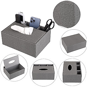 Sumnacon Linen Rectangular Tissue Box Cover - Multifunctional Tissue Box Holder with Remote Control Box, Decorative Tissue Box Remote Organizer for Home Office Car Restaurant, Grey