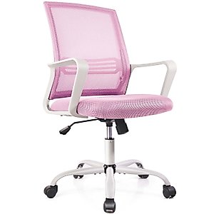 Pink Office Chair Ergonomic Desk Chair Mesh Home Office Desk Chairs Computer Chair Mid Back Task Chair with Armrests Lumbar Support