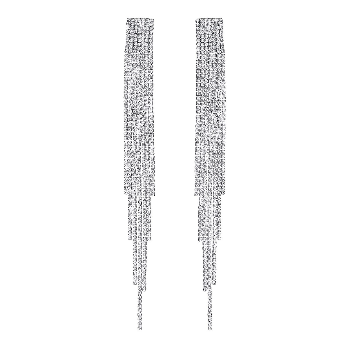 mecresh Silver Crystal Long Tassels Dangle Earrings Sparkling Rhinestone for Wedding (B-long tassels)