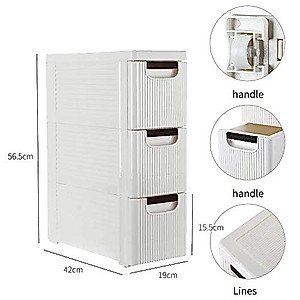 samanoya Dresser Storage Drawer Units Narrow Rolling Storage Cabinet Plastic 3-Drawer Storage Cart on Wheels, Standing Shelf Units for Bathroom Bedroom Office Kitchen Living Room (3-Drawer), White