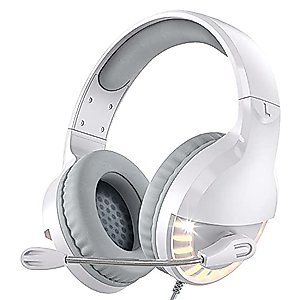 VersionTECH. White Gaming Headset PS5 PS4 Game Headphones Xbox One Gaming Earphones with Mic, LED Lights for PS5/ PS4/ Xbox 1/ PC/Mac Computer/Switch, Kids, Girls