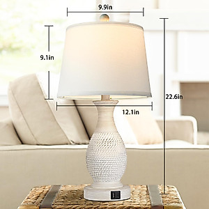 PARTPHONER 【Upgraded】 Table Lamps Set of 2, Bedside Touch Lamp with USB C+A Charging Ports, Side Table Lamp with White Fabric Shade (LED Bulbs Included)