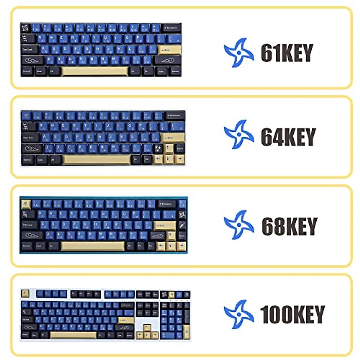 Hyekit PBT Keycaps 119 Keys Blue Samurai Keycaps Dye-Sublimation Ninja PBT Keycap Set Cherry Profile Custom Keycaps for Cherry Gateron MX Switches Mechanical Keyboards US Layout